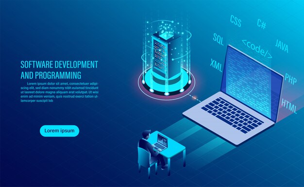 Premium Vector | Software development and coding. programming of ... Premium Vector | Software development and coding. programming of ...