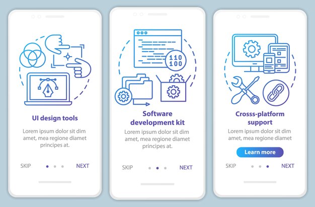 Premium Vector | Software development onboarding mobile web pages template. responsive ...