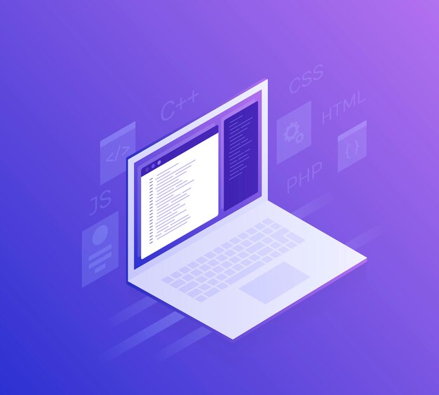 Premium Vector | Software development and programming, program code on laptop screen, big data ...