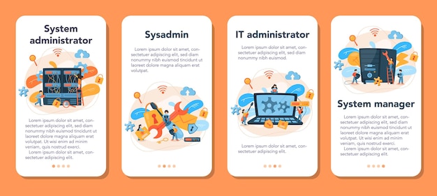Premium Vector | System administrator mobile application banner set Premium Vector | System administrator mobile application banner set