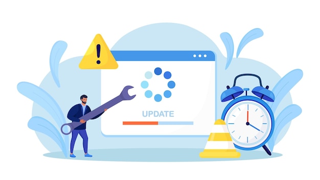 Premium Vector | System update. tiny programmers upgrading operating system. it specialists ...