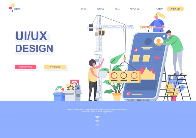 Premium Vector | Flat landing page template of ux, ui design
