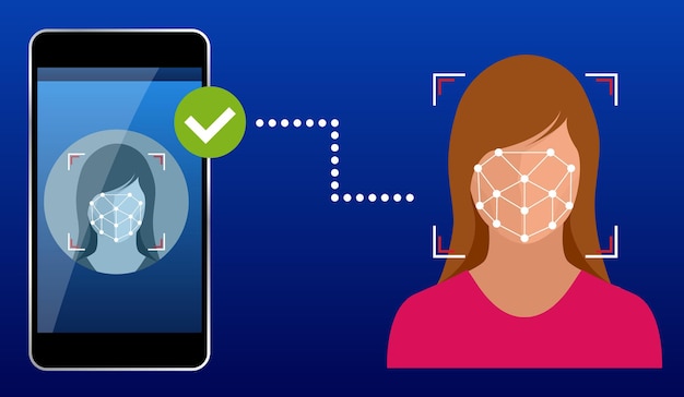 Premium Vector | Unlocking smartphone with biometric facial ... Premium Vector | Unlocking smartphone with biometric facial ...
