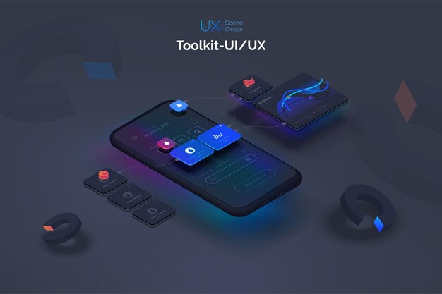 손으로 그린 Ux Ui 키트 모바일 앱 사용자 경험 사용자 인터페이스 프리미엄 벡터
