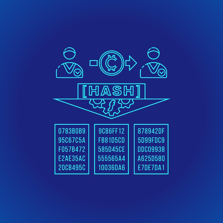 Premium Vector | Vector cyan outline design blockchain hash function algorithm principle explain ...