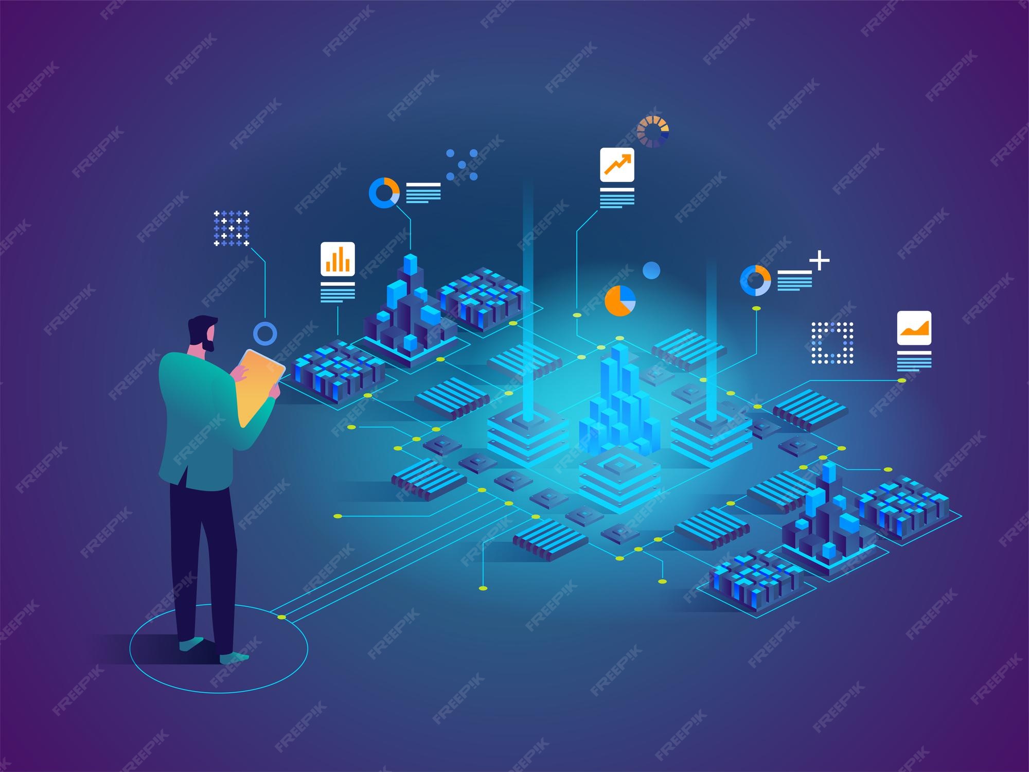Premium Vector Vector Isometric Concept Of Data Analysis Network