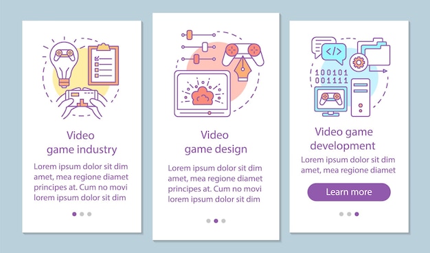 Premium Vector | Video game industry onboarding mobile app page screen ...