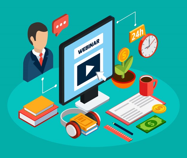 Free Vector | Isometric webinar composition Free Vector | Isometric webinar composition