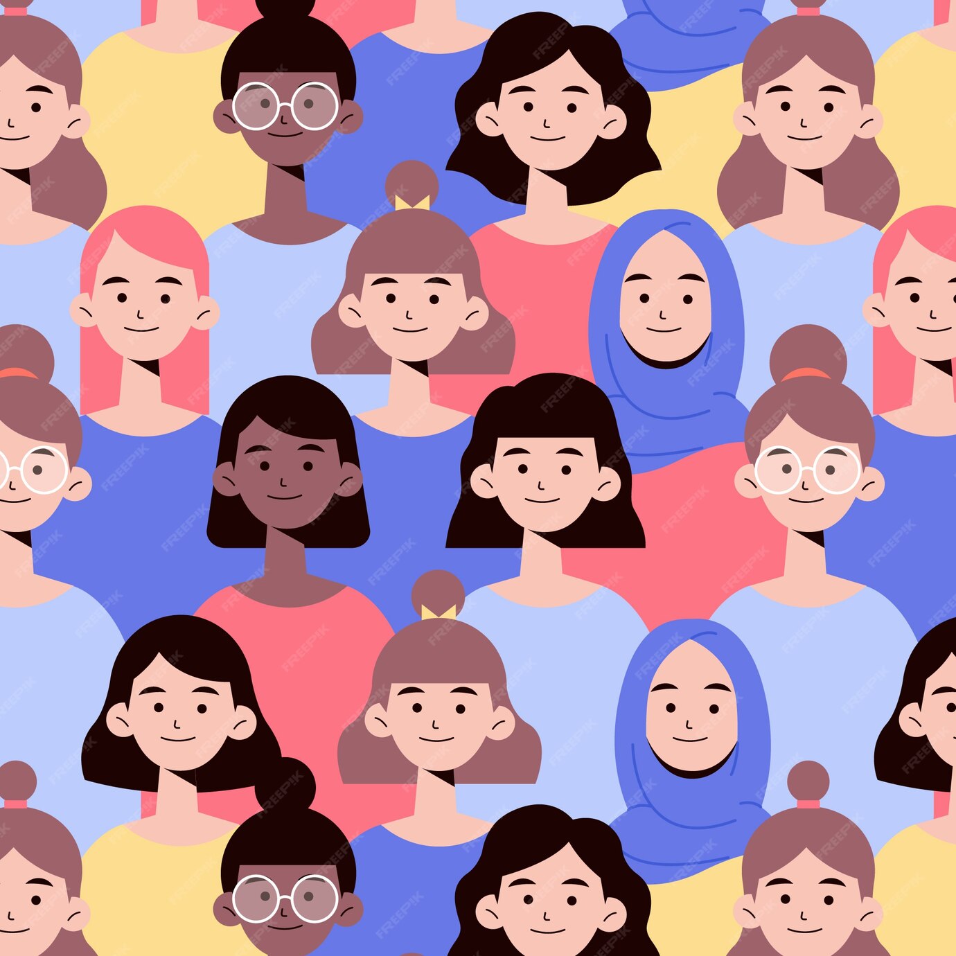Free Vector Womens Day Pattern With Women Faces