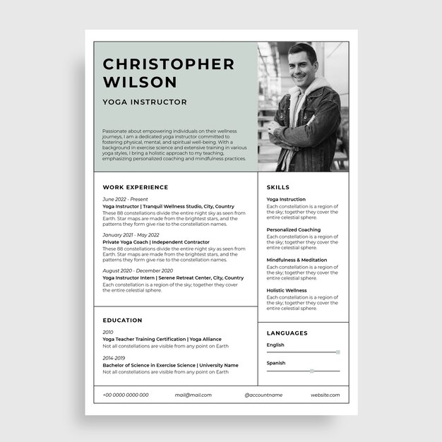 Free Vector | Yoga instructor resume template design Free Vector | Yoga instructor resume template design
