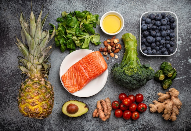 Concept De Régime Anti-inflammatoire. Ensemble D'aliments Qui Aident à ... Concept De Régime Anti-inflammatoire. Ensemble D'aliments Qui Aident à ...