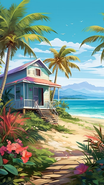 Paysage de dessin animé d'une île tropicale | Image générée à base d’IA Paysage de dessin animé d'une île tropicale | Image générée à base d’IA