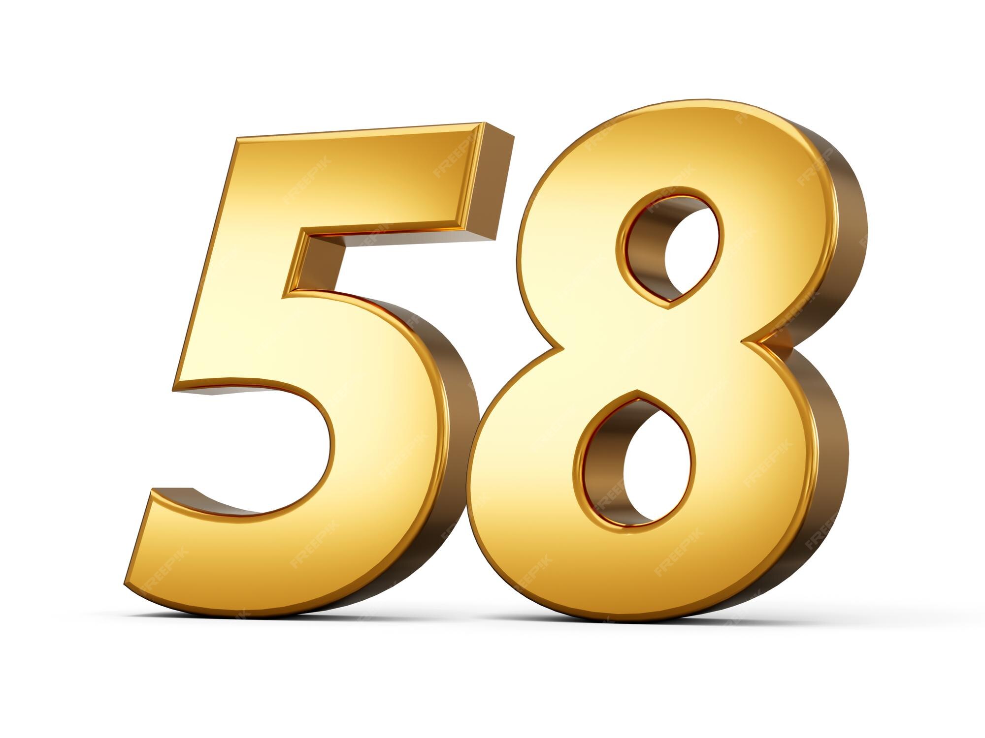 3d brillant numéro d'or 58 cinquante-huit numéro d'or 3d isolé sur fond ... 3d brillant numéro d'or 58 cinquante-huit numéro d'or 3d isolé sur fond ...