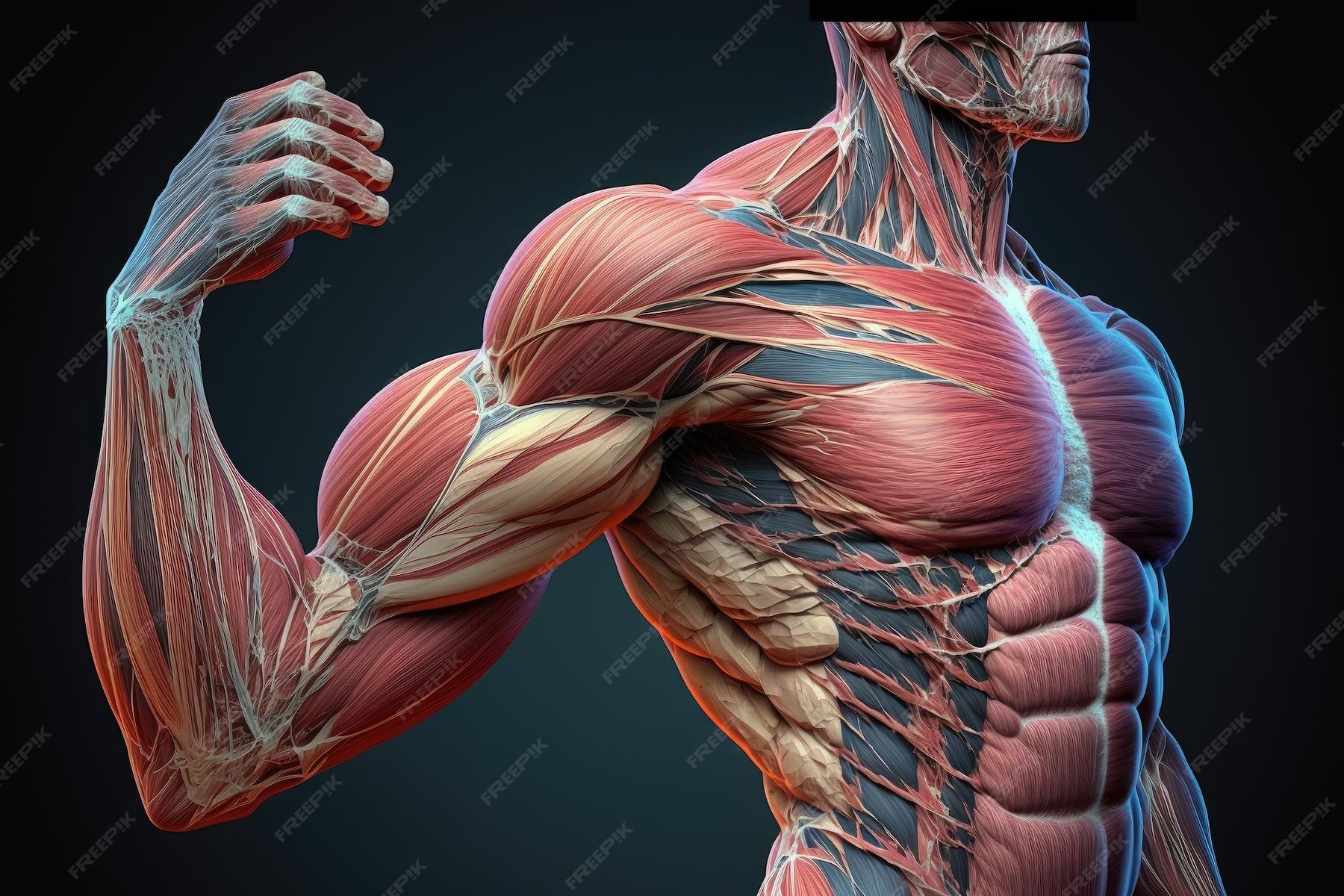 Anatomie Musculaire Du Corps Avec Des Fibres Musculaires Du Bras Créées Avec Une Ia Générative