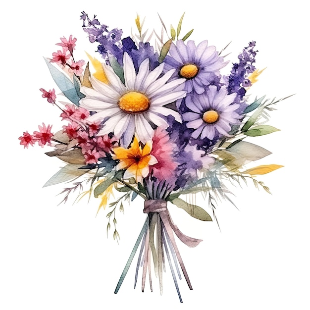 Aquarelle bouquet de fleurs sauvages clipart fond blanc | Photo Premium Aquarelle bouquet de fleurs sauvages clipart fond blanc | Photo Premium
