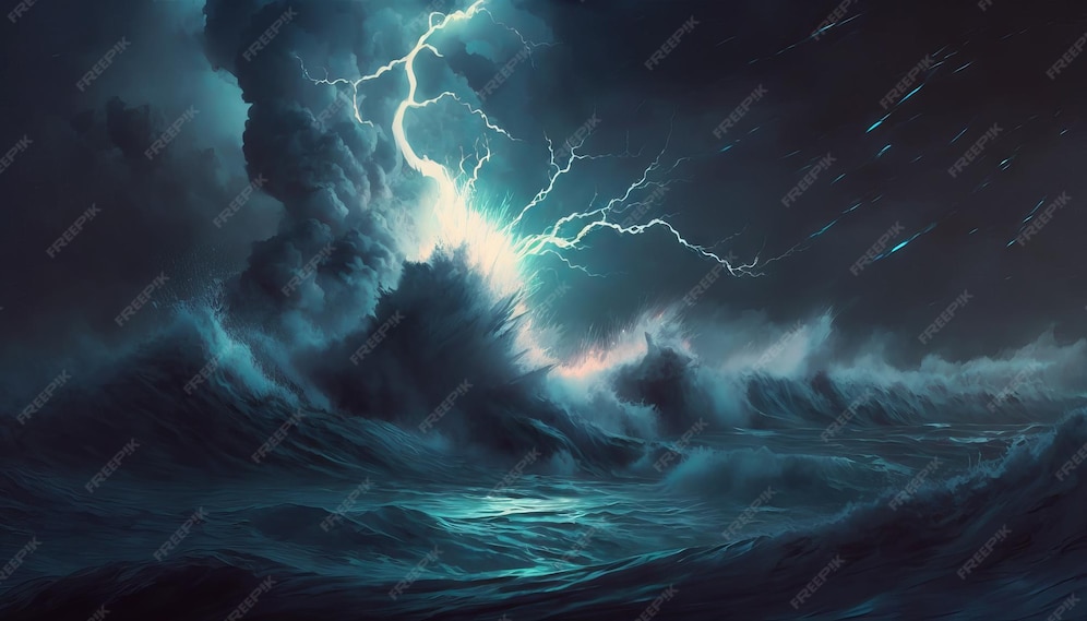 Des éclairs Brillants Dans Une Mer Déchaînée Une Forte Tempête Dans L ... Des éclairs Brillants Dans Une Mer Déchaînée Une Forte Tempête Dans L ...