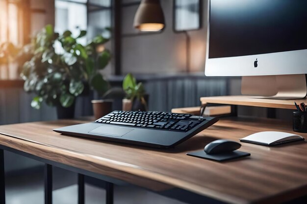 Un écran D'ordinateur Et Un Clavier Sur Un Bureau Avec Un écran Et Un ... Un écran D'ordinateur Et Un Clavier Sur Un Bureau Avec Un écran Et Un ...