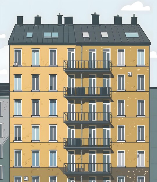 Façade d'un bâtiment jaune avec des balcons noirs | Image Premium ... Façade d'un bâtiment jaune avec des balcons noirs | Image Premium ...