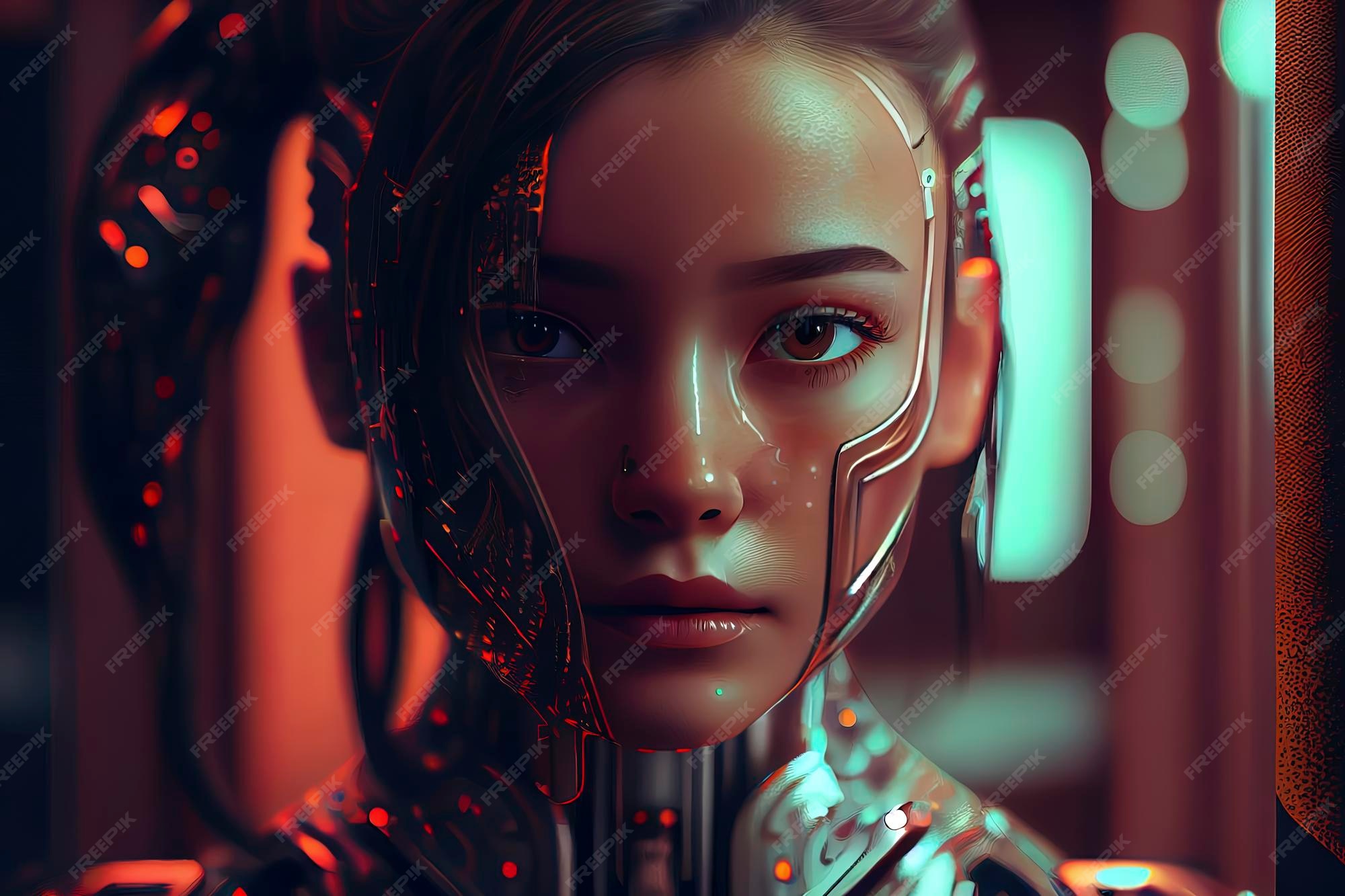Une Femme Transformée En Yeux De Robot Ferme Le Crâne En Androïde ... Une Femme Transformée En Yeux De Robot Ferme Le Crâne En Androïde ...