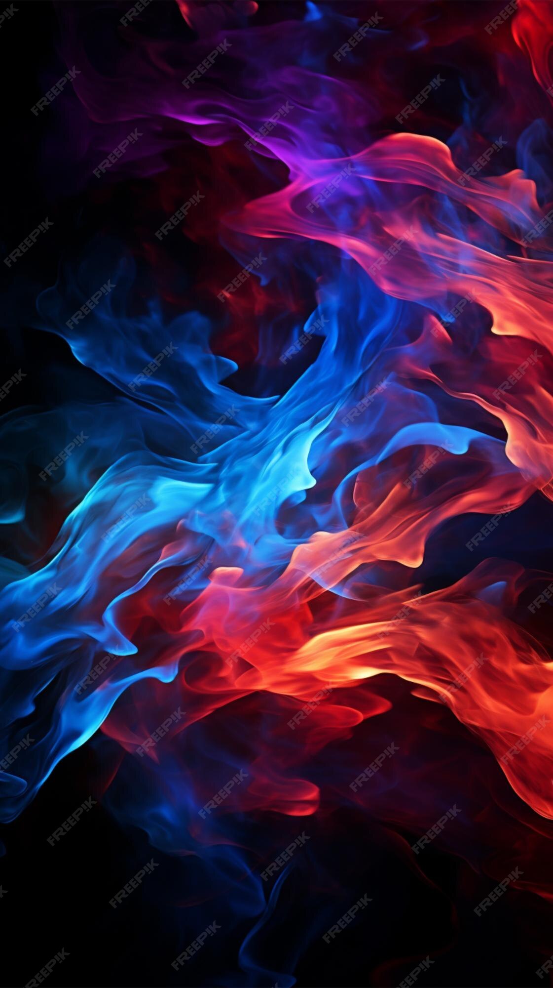 Des Flammes Rouges Et Bleues Dynamiques Dansent Sur Un Fond Noir Fond D