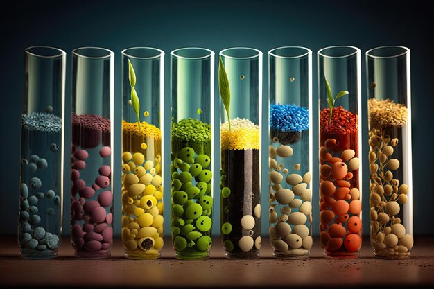 Une Gamme Colorée De Graines Dans Des éprouvettes Prêtes à être ... Une Gamme Colorée De Graines Dans Des éprouvettes Prêtes à être ...