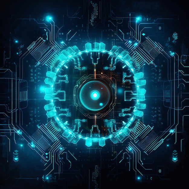 Une Image Bleue Et Verte D'une Carte De Circuit Imprimé Avec Une Carte ... Une Image Bleue Et Verte D'une Carte De Circuit Imprimé Avec Une Carte ...