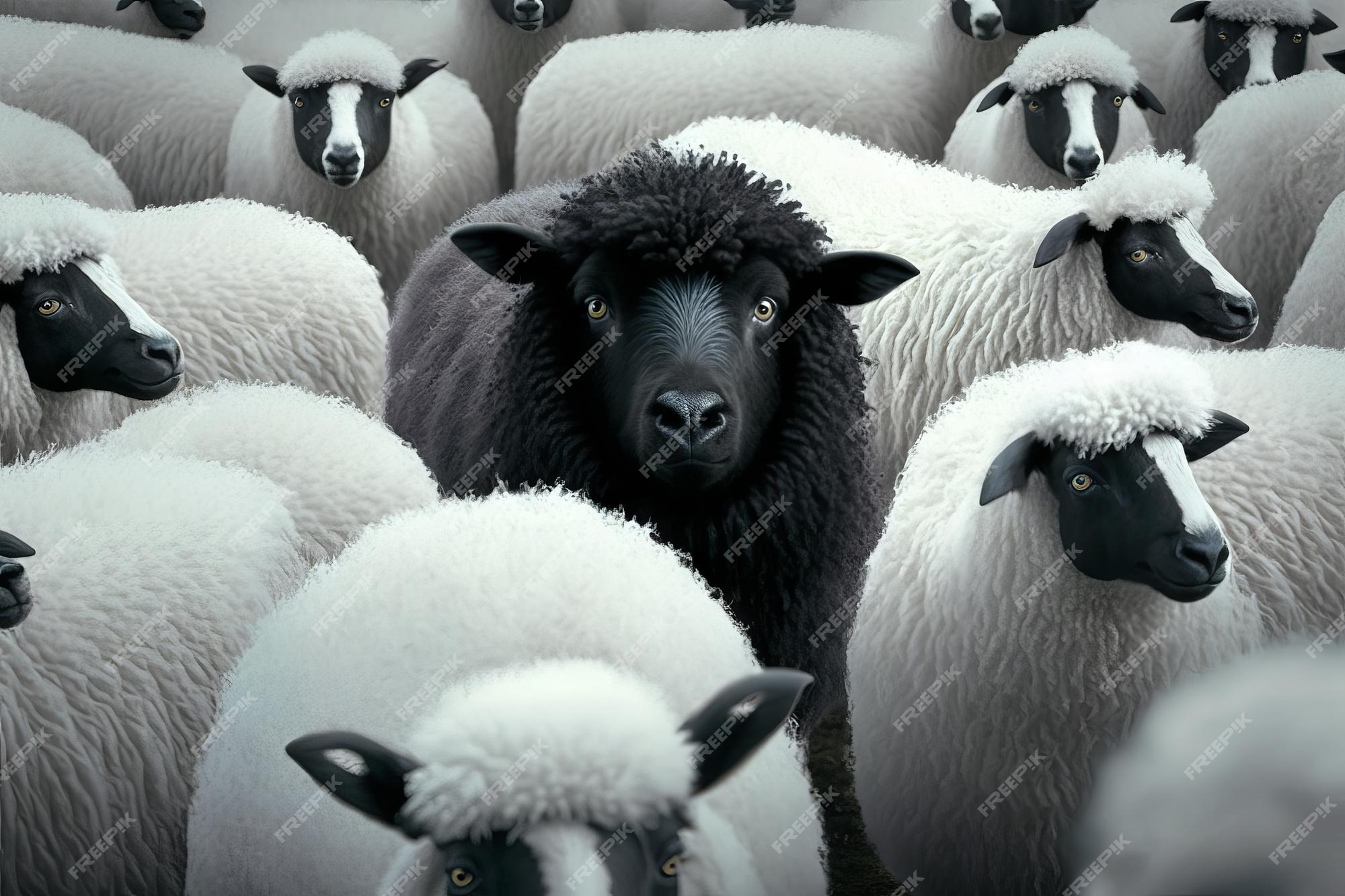 Moutons Noirs Dans Un Troupeau De Moutons Image En Noir Et Blanc Ai