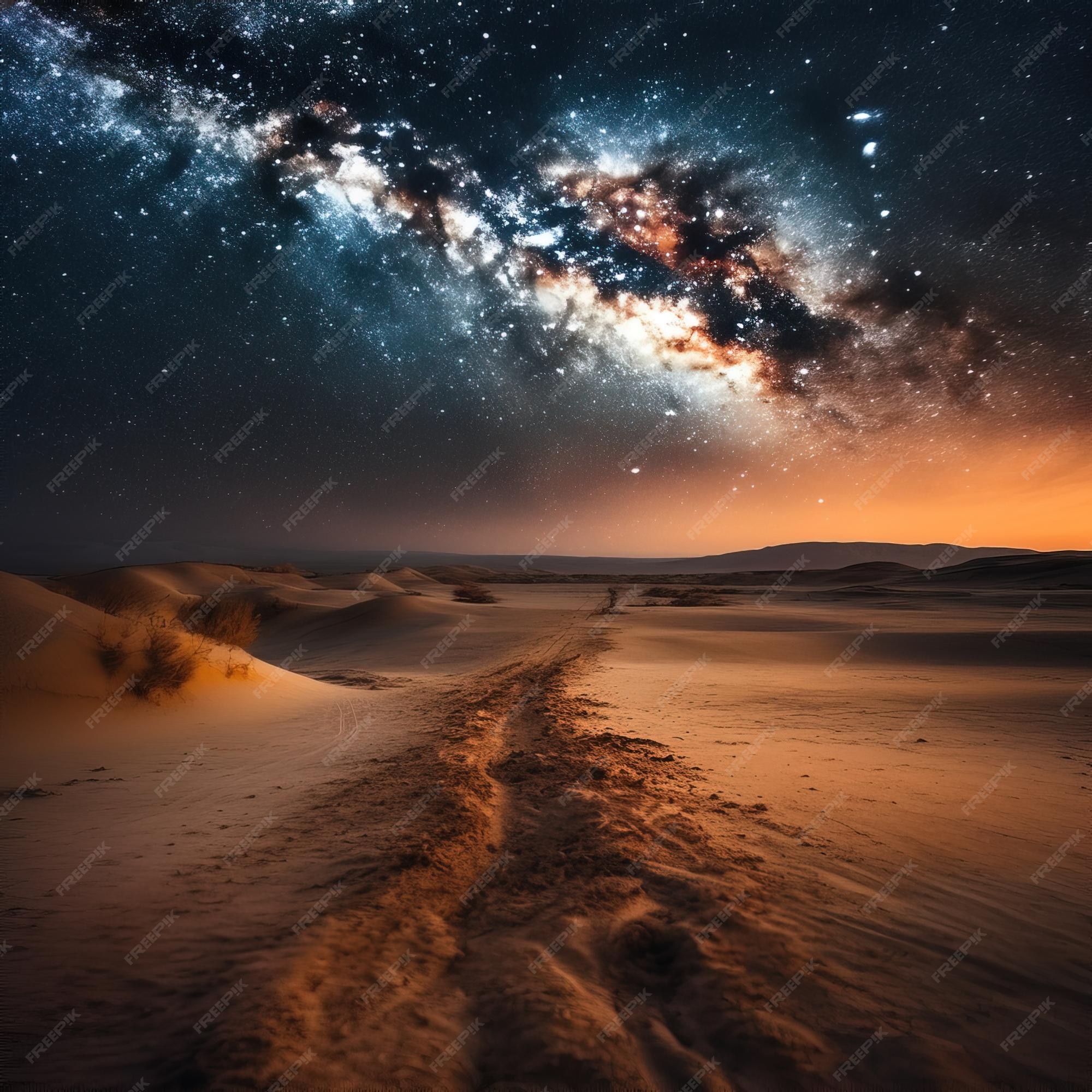 Une Nuit étoilée Dans Le Désert Avec La Voie Lactée Dans Le Ciel Photo Premium