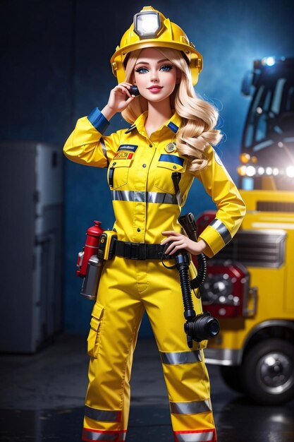 Poupée Barbie En Uniforme De Pompier | Photo Premium Poupée Barbie En Uniforme De Pompier | Photo Premium
