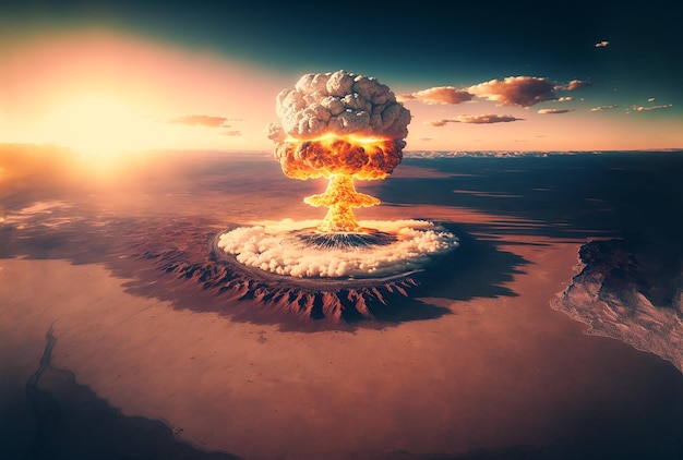 Vue Aérienne Sur Lénorme Explosion Dune Bombe Nucléaire Au Dessus De La Ville De New York
