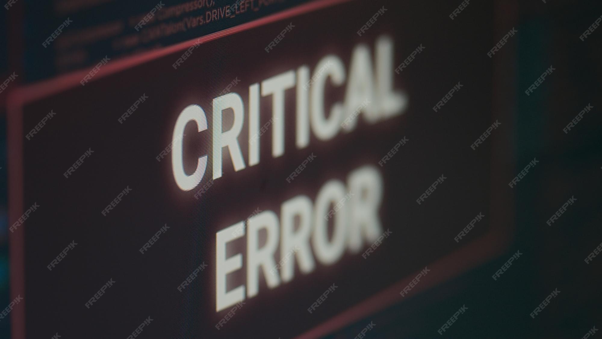 Computer displaying critical error message flashing on screen after cyber crime attack and ...