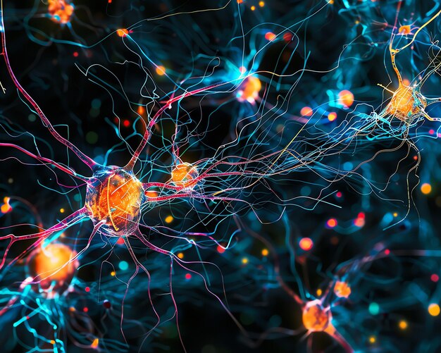 17 Microscopic visualization of brain neural signaling showing ... 17 Microscopic visualization of brain neural signaling showing ...