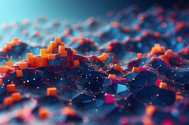 Premium Photo | 3d Abstract background with dashed lines connecting dots of poly cube and ...