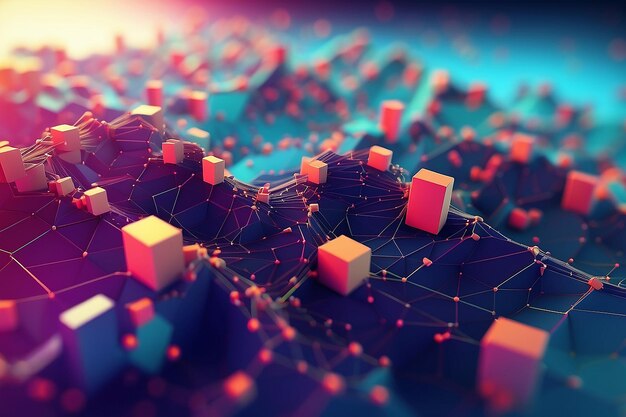 Premium Photo | 3d Abstract background with dashed lines connecting dots of poly cube and ...