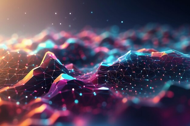 Premium Photo | 3d Abstract background with dashed lines connecting dots of poly cube and ...