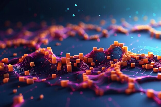 Premium Photo | 3d Abstract background with dashed lines connecting dots of poly cube and ...