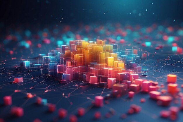 Premium Photo | 3d Abstract background with dashed lines connecting dots of poly cube and ...