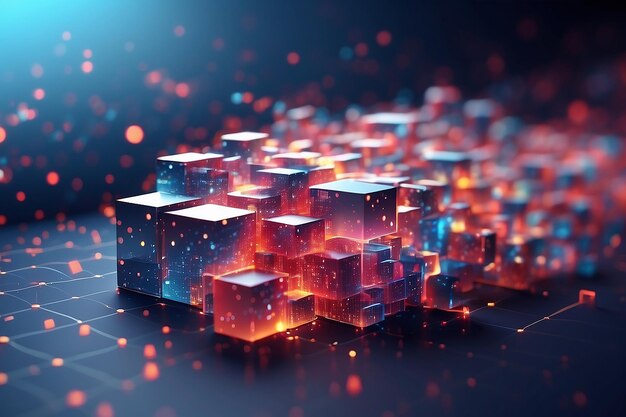 Premium Photo | 3d Abstract background with dashed lines connecting dots of poly cube and ...