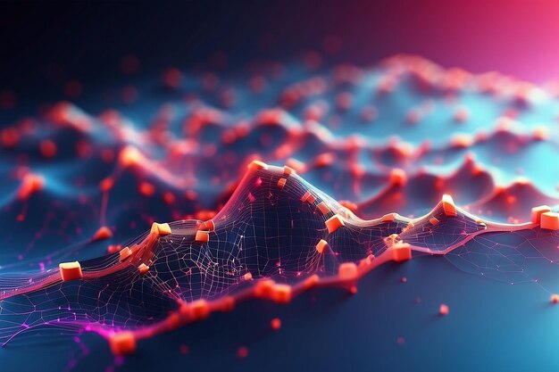 Premium Photo | 3d Abstract background with dashed lines connecting dots of poly cube and ...