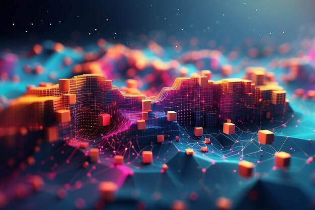Premium Photo | 3d Abstract background with dashed lines connecting dots of poly cube and ...