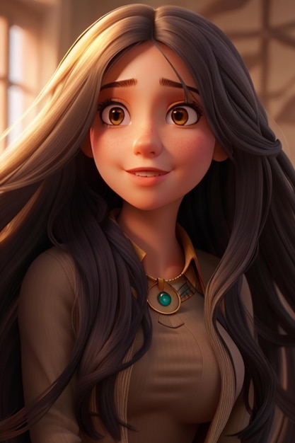 Premium Ai Image 3d Beautiful Young Brunette Character In Pixar Style