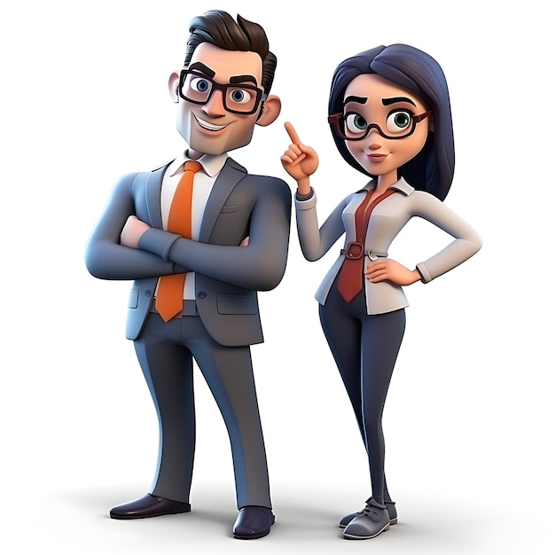 Premium Photo 3d Cartoon Businesswoman Leaning On Businessman