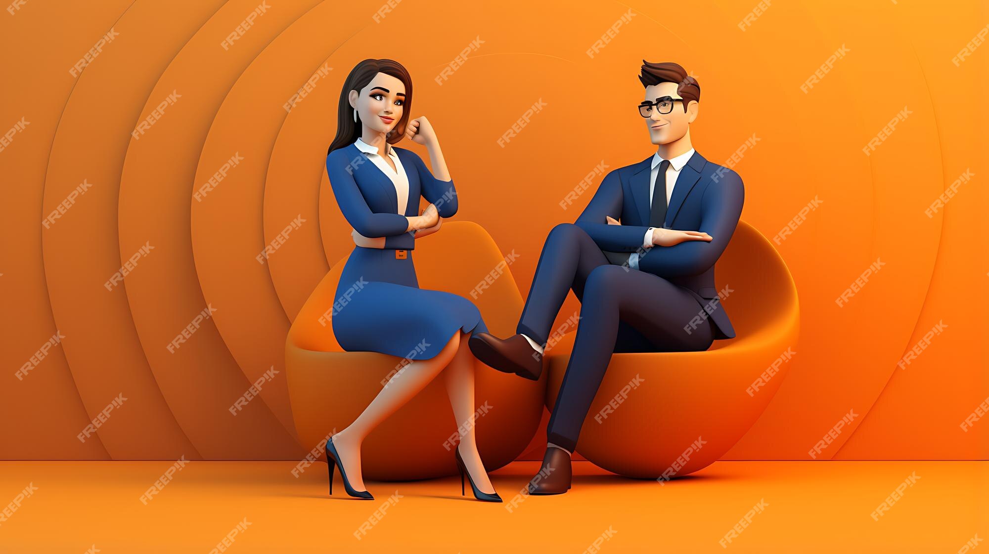 Premium Ai Image 3d Cartoon Businesswoman Leaning On Businessman