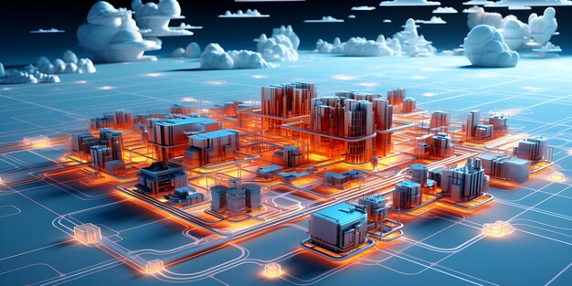 3d Cloud Computing Infrastructure Schematic With Circuit Lines And Tech Insights Concept Cloud