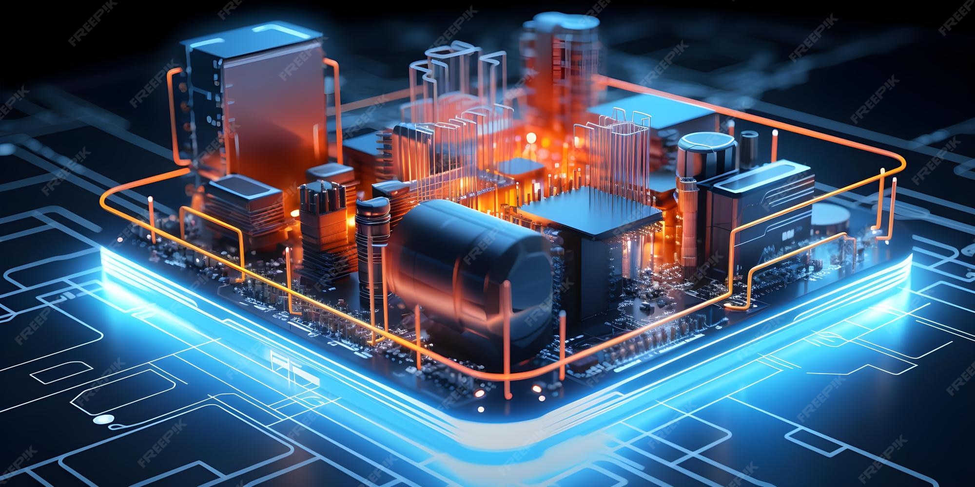 3d Cloud Computing Infrastructure Schematic With Circuit Lines And