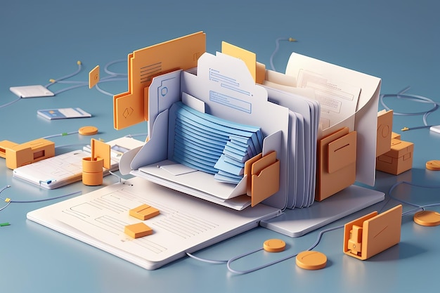 Premium AI Image | 3d file transfer of document in folder file transfer encrypted form ...