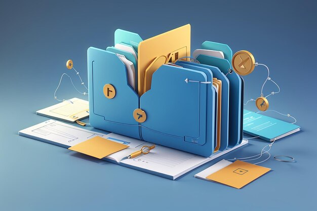 Premium AI Image | 3d file transfer of document in folder file transfer encrypted form ...