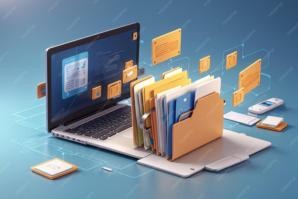 Premium Photo | 3d file transfer of document in folder file transfer encrypted form connection ...