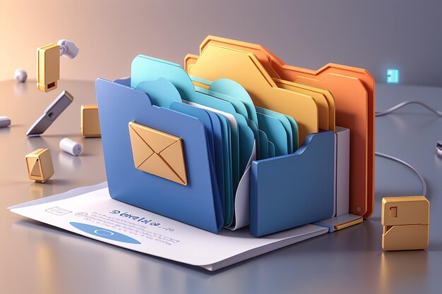 Premium Photo | 3d file transfer of document in folder file transfer encrypted form connection ...