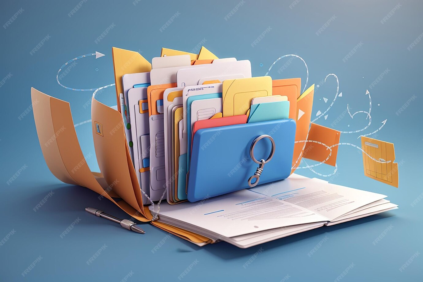 Premium Photo | 3d file transfer of document in folder file transfer encrypted form connection ...